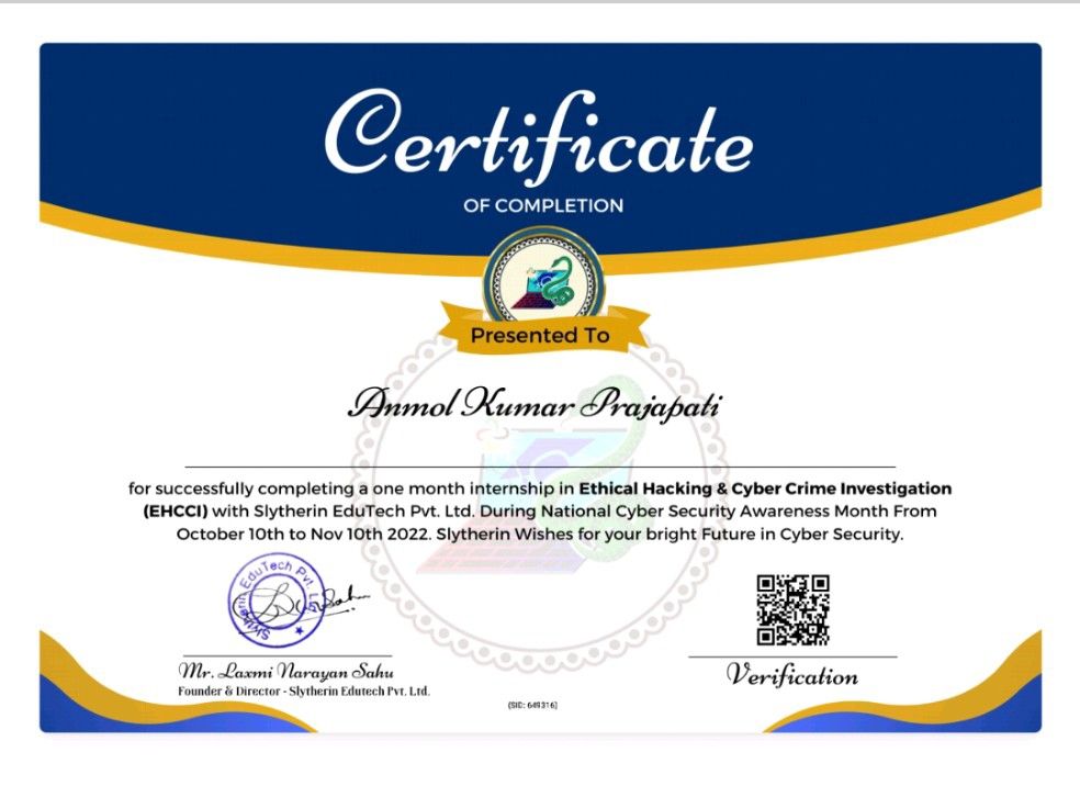 Anmol kumar on LinkedIn: #internship #share #cyber #ethicalhacking # ... Anmol kumar on LinkedIn: #internship #share #cyber #ethicalhacking # ...