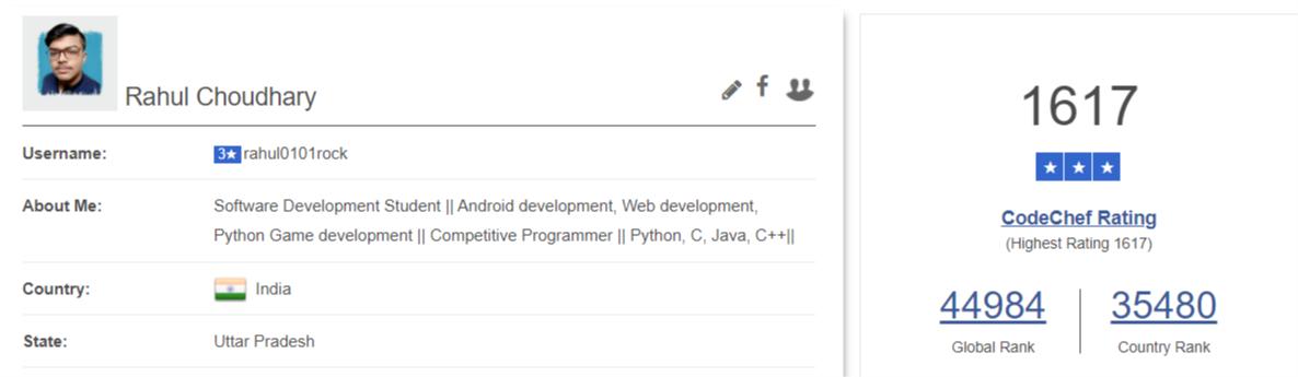 Rahul Choudhary on LinkedIn: Just Got 3rd Star on CodeChef New on ... Rahul Choudhary on LinkedIn: Just Got 3rd Star on CodeChef New on ...
