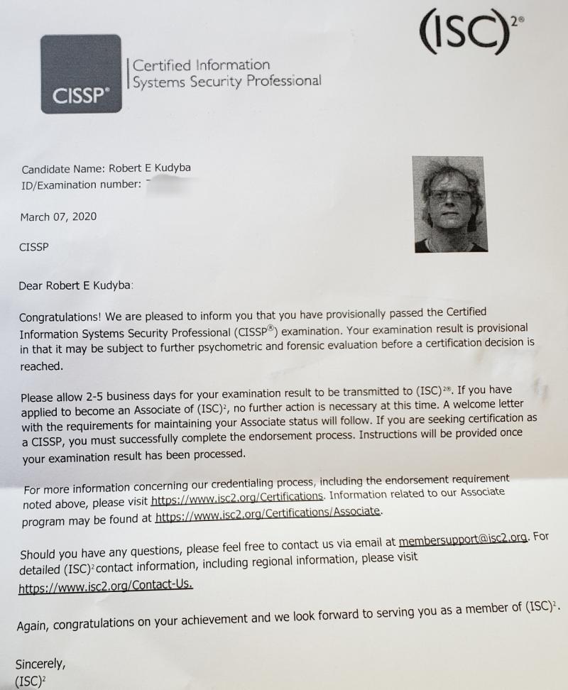 Robert Kudyba on LinkedIn: I provisionally passed the CISSP today! | 14 ... Robert Kudyba on LinkedIn: I provisionally passed the CISSP today! | 14 ...