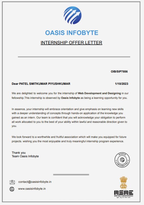 Smit Patel on LinkedIn: #oasisinfobyte #oasis #webdevelopment #html # ... Smit Patel on LinkedIn: #oasisinfobyte #oasis #webdevelopment #html # ...