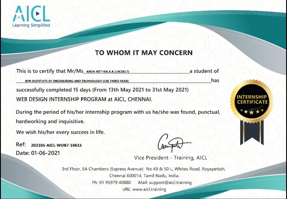ARUN RITTHIK K K on LinkedIn: #aicl ARUN RITTHIK K K on LinkedIn: #aicl