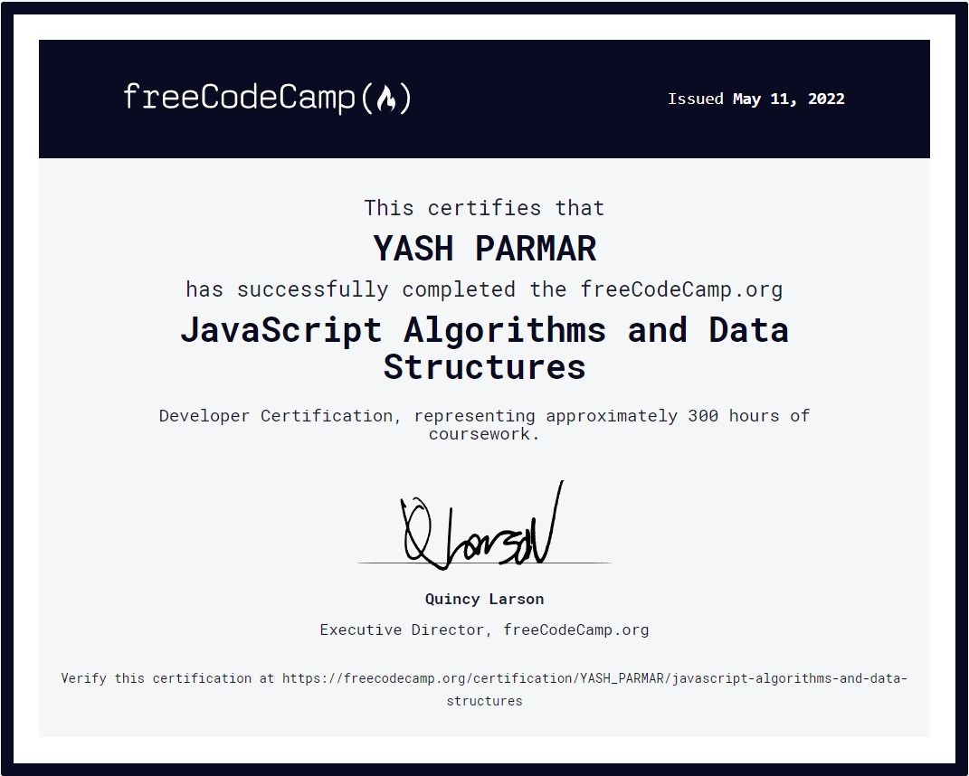 Yash Parmar on LinkedIn: #javascript #freecodecamp #algorithms # ... Yash Parmar on LinkedIn: #javascript #freecodecamp #algorithms # ...