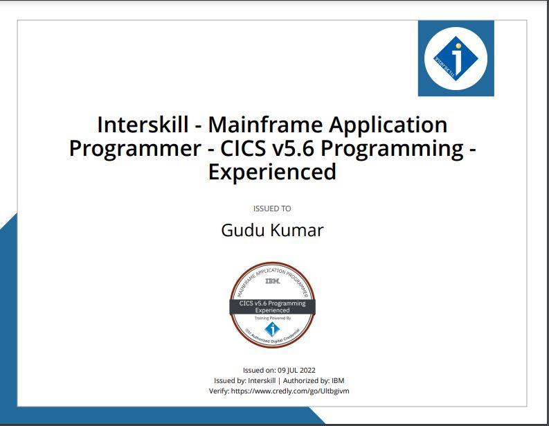Gudu Kumar on LinkedIn: #mainframedeveloper #cics Gudu Kumar on LinkedIn: #mainframedeveloper #cics