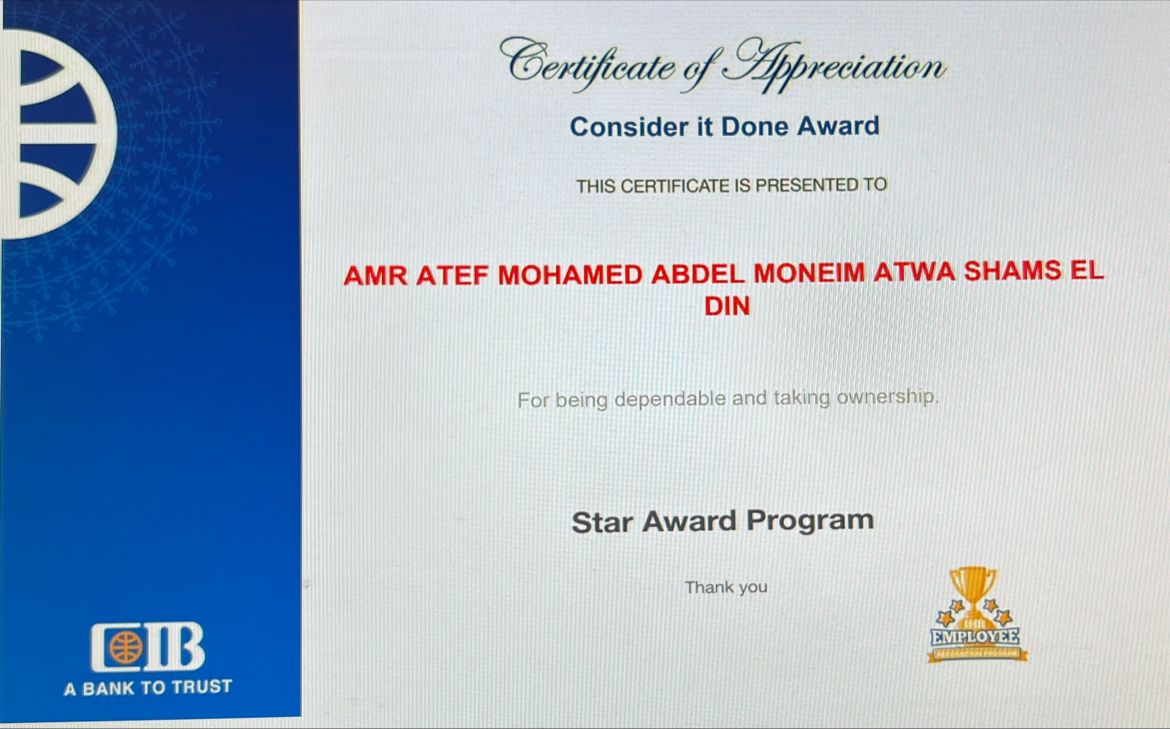 Amr Atef on LinkedIn: #recognition #cib Amr Atef on LinkedIn: #recognition #cib