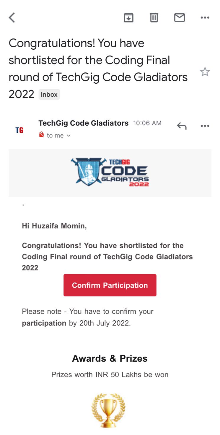 Huzaifa Momin on LinkedIn: #techgig #codegladiators #finalists | 10 ... Huzaifa Momin on LinkedIn: #techgig #codegladiators #finalists | 10 ...