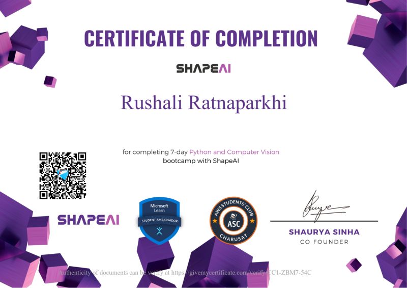 Rushali N Ratnaparkhi on LinkedIn: #python #computervision #bootcamp # ... Rushali N Ratnaparkhi on LinkedIn: #python #computervision #bootcamp # ...