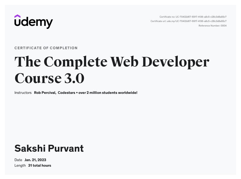 Sakshi Purvant on LinkedIn: #webdeveloper #udemycourse Sakshi Purvant on LinkedIn: #webdeveloper #udemycourse