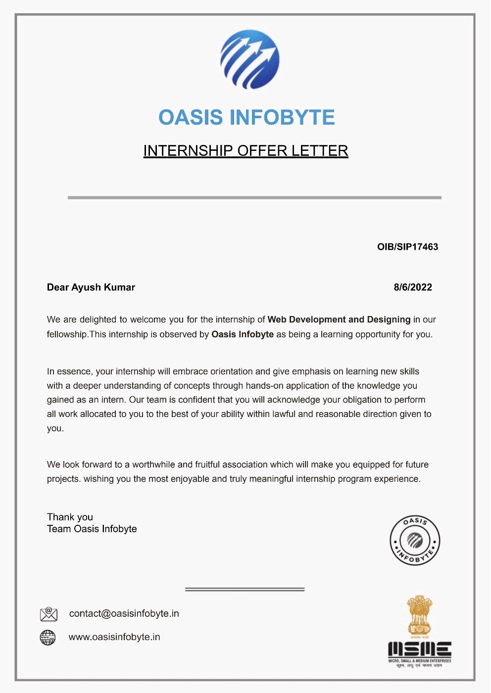 Ayush Kumar on LinkedIn: #oasisinfobyte #intern #webdev #design #thankyou Ayush Kumar on LinkedIn: #oasisinfobyte #intern #webdev #design #thankyou