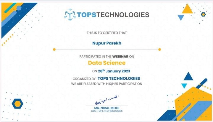 Nupur P. on LinkedIn: #datascience #certificateofparticipation Nupur P. on LinkedIn: #datascience #certificateofparticipation