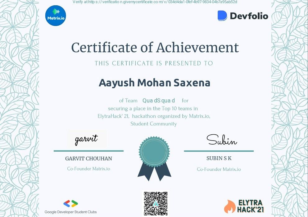 Aayush Mohan Saxena on LinkedIn: #matrix #team #elytrahack21 | 11 comments Aayush Mohan Saxena on LinkedIn: #matrix #team #elytrahack21 | 11 comments