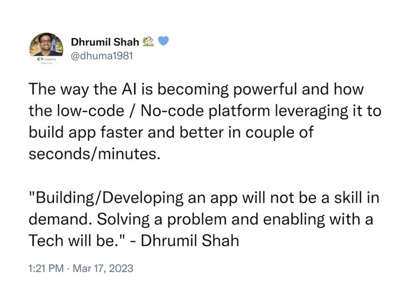 Dhrumil Shah on LinkedIn: #ai #lowcode #nocode #appdev Dhrumil Shah on LinkedIn: #ai #lowcode #nocode #appdev