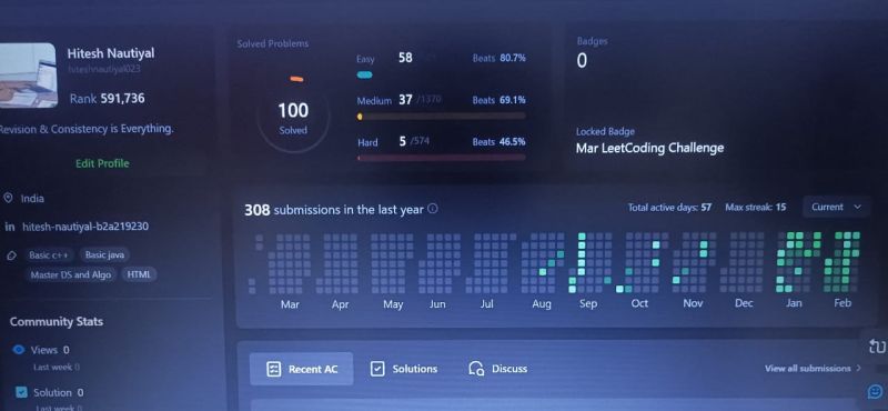 Hitesh Nautiyal on LinkedIn: #leetcode #consistency #coding Hitesh Nautiyal on LinkedIn: #leetcode #consistency #coding