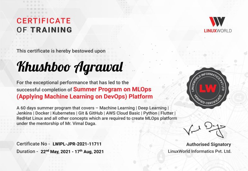 Khushboo Agrawal on LinkedIn: #worldrecordholder #vimaldaga #mlopsbylw ... Khushboo Agrawal on LinkedIn: #worldrecordholder #vimaldaga #mlopsbylw ...