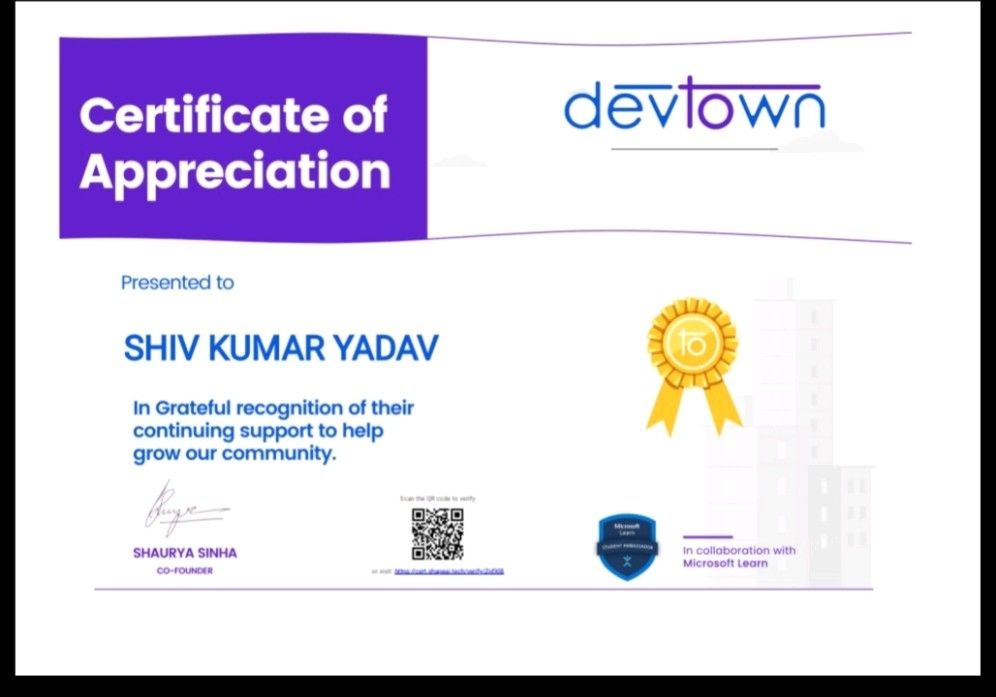 Shiv Kumar Yadav on LinkedIn: #devtown Shiv Kumar Yadav on LinkedIn: #devtown