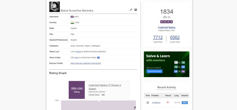 Bishal Suvechha Manindra on LinkedIn: #codechef | 12 comments Bishal Suvechha Manindra on LinkedIn: #codechef | 12 comments