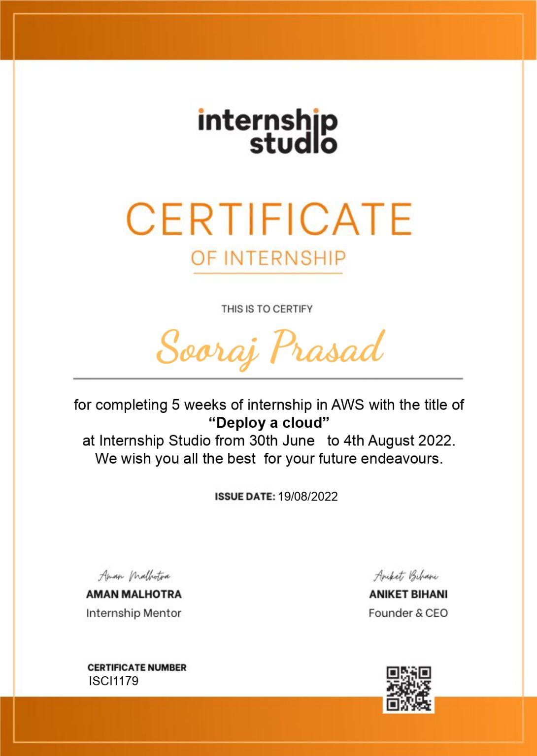 Sooraj Prasad on LinkedIn: #internshipstudio #aws #awscloud # ... Sooraj Prasad on LinkedIn: #internshipstudio #aws #awscloud # ...