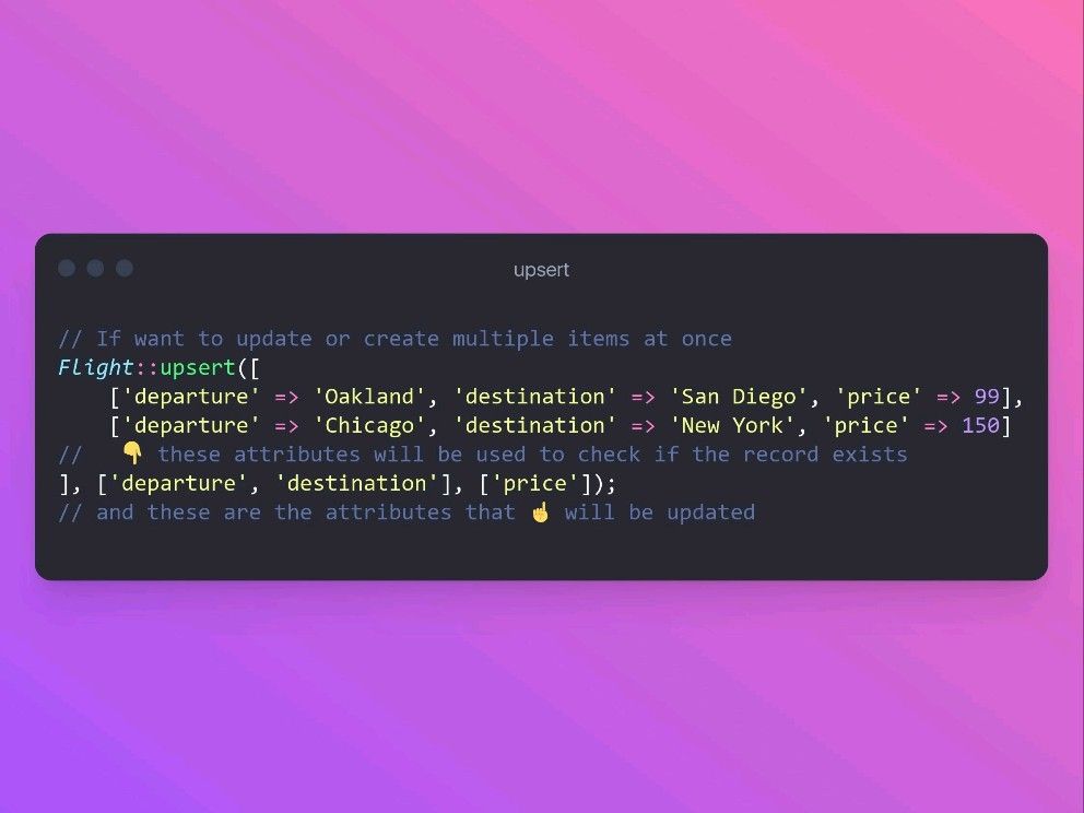 Hassan khan on LinkedIn: 🔥 Laravel Tip: The upsert method. If you want ... Hassan khan on LinkedIn: 🔥 Laravel Tip: The upsert method. If you want ...