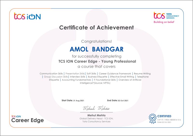 AMOL BANDGAR on LinkedIn: #thankyou #tcsion #youngprofessional #softskills AMOL BANDGAR on LinkedIn: #thankyou #tcsion #youngprofessional #softskills
