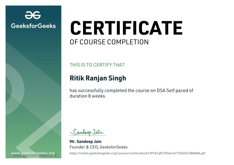 Ritik Ranjan singh on LinkedIn: #gfg #dsa #training #problemsolving # ... Ritik Ranjan singh on LinkedIn: #gfg #dsa #training #problemsolving # ...