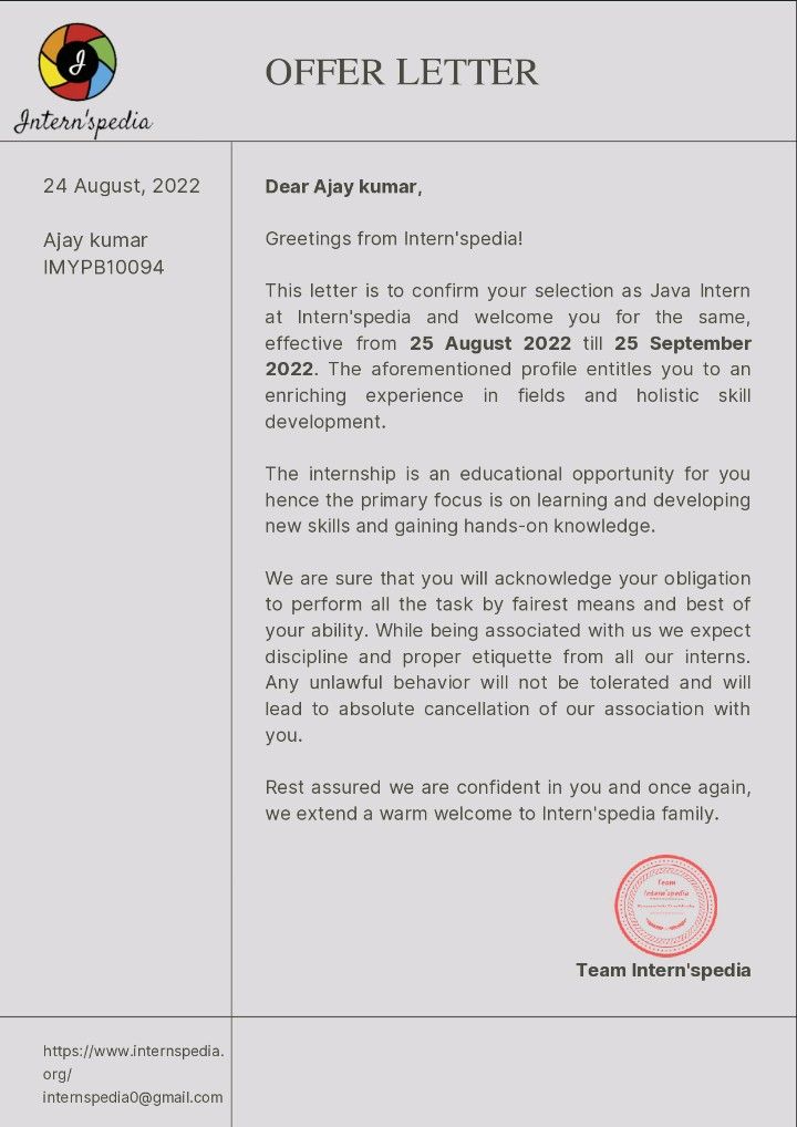 Ajay Kumar on LinkedIn: #internspedia #opportunity #connections #java # ... Ajay Kumar on LinkedIn: #internspedia #opportunity #connections #java # ...