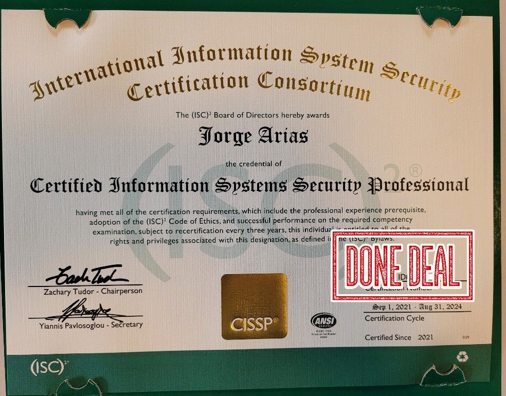 Jorge Arias, CISSP on LinkedIn: My CISSP certification in the mail ... Jorge Arias, CISSP on LinkedIn: My CISSP certification in the mail ...