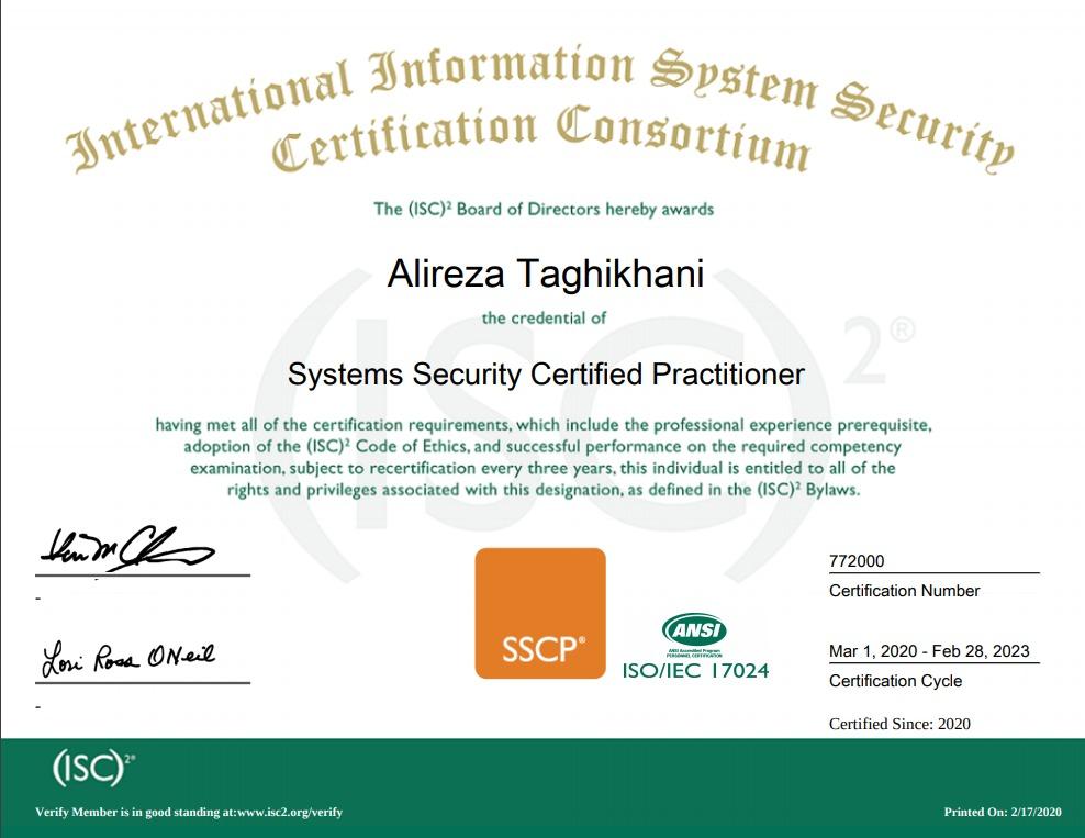 ALIREZA TAGHIKHANI on LinkedIn: #isc2 #sscp #securityanalyst | 32 comments ALIREZA TAGHIKHANI on LinkedIn: #isc2 #sscp #securityanalyst | 32 comments