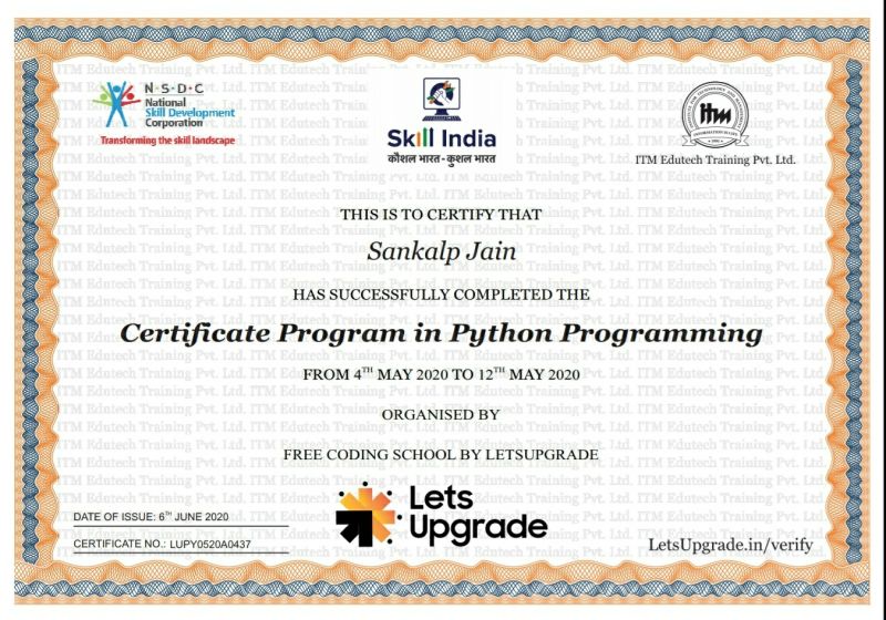 Sankalp Jain on LinkedIn: #python #programming #letsupgrade #skillindia ... Sankalp Jain on LinkedIn: #python #programming #letsupgrade #skillindia ...