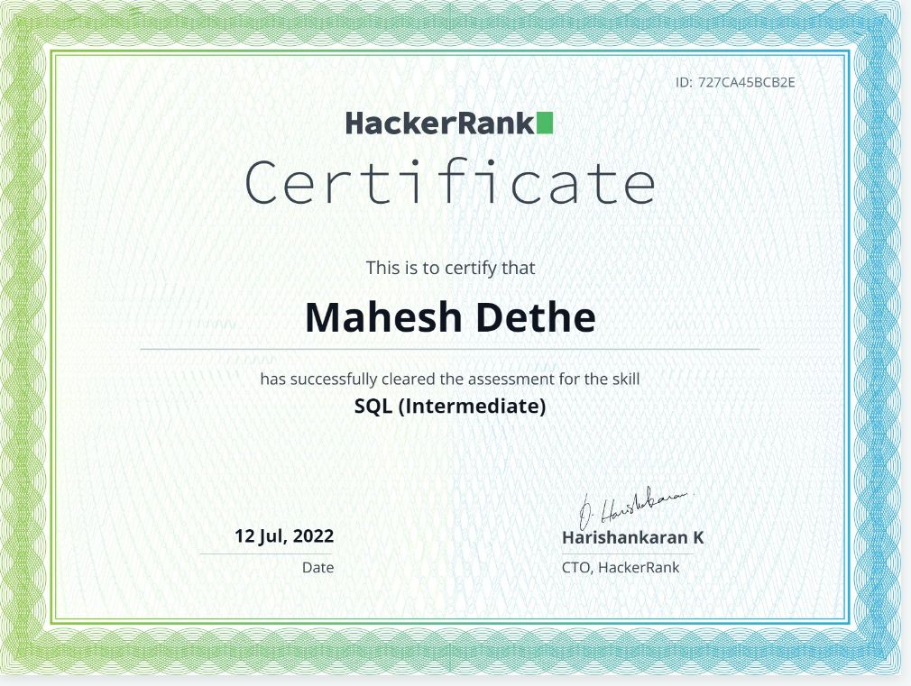 Mahesh Dethe on LinkedIn: #hackerrank #sql #mssql Mahesh Dethe on LinkedIn: #hackerrank #sql #mssql