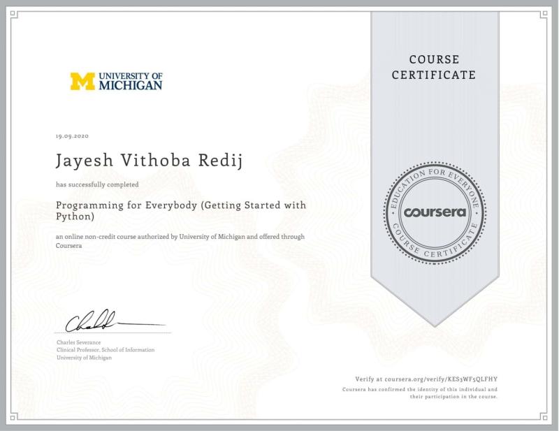 Jayesh Redij on LinkedIn: #learning #python #coursera Jayesh Redij on LinkedIn: #learning #python #coursera