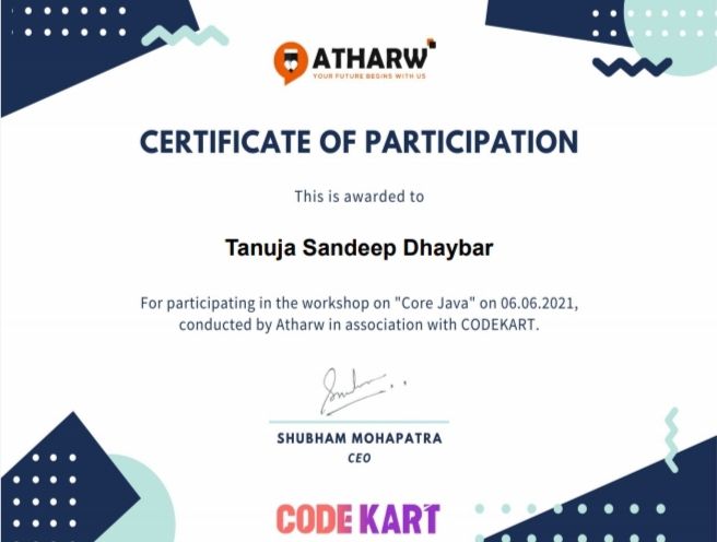 Tanuja Dhaybar on LinkedIn: #codekart #atharw #corejava Tanuja Dhaybar on LinkedIn: #codekart #atharw #corejava