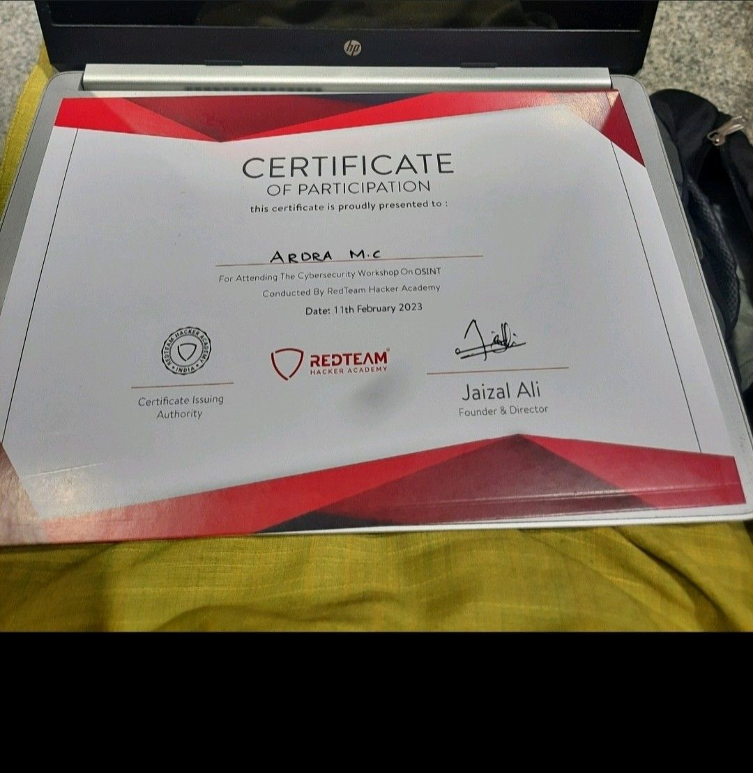 ARDRA M C on LinkedIn: OSINT workshop taken by RedTeam Hacker Academy 🤗 ARDRA M C on LinkedIn: OSINT workshop taken by RedTeam Hacker Academy 🤗