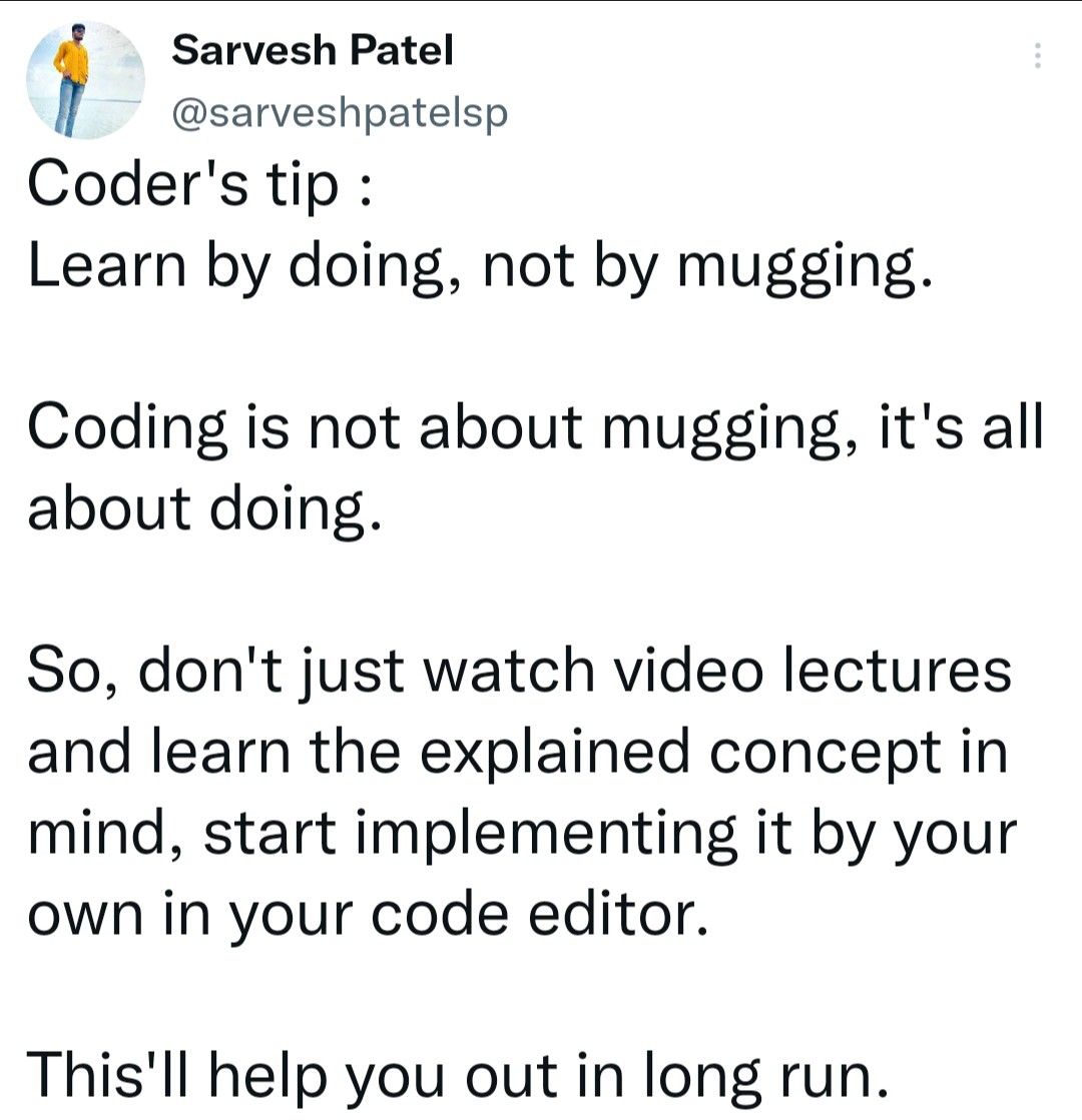Sarvesh Patel on LinkedIn: #coding #tech | 94 comments Sarvesh Patel on LinkedIn: #coding #tech | 94 comments
