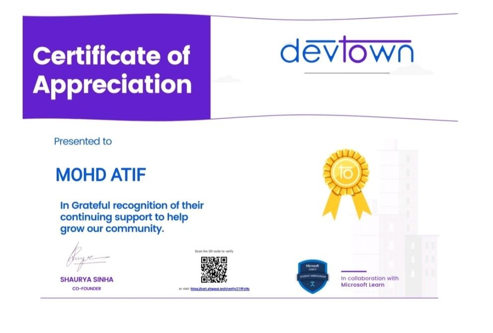 Mohd Atif on LinkedIn: #devtown #amazingbootcamp Mohd Atif on LinkedIn: #devtown #amazingbootcamp