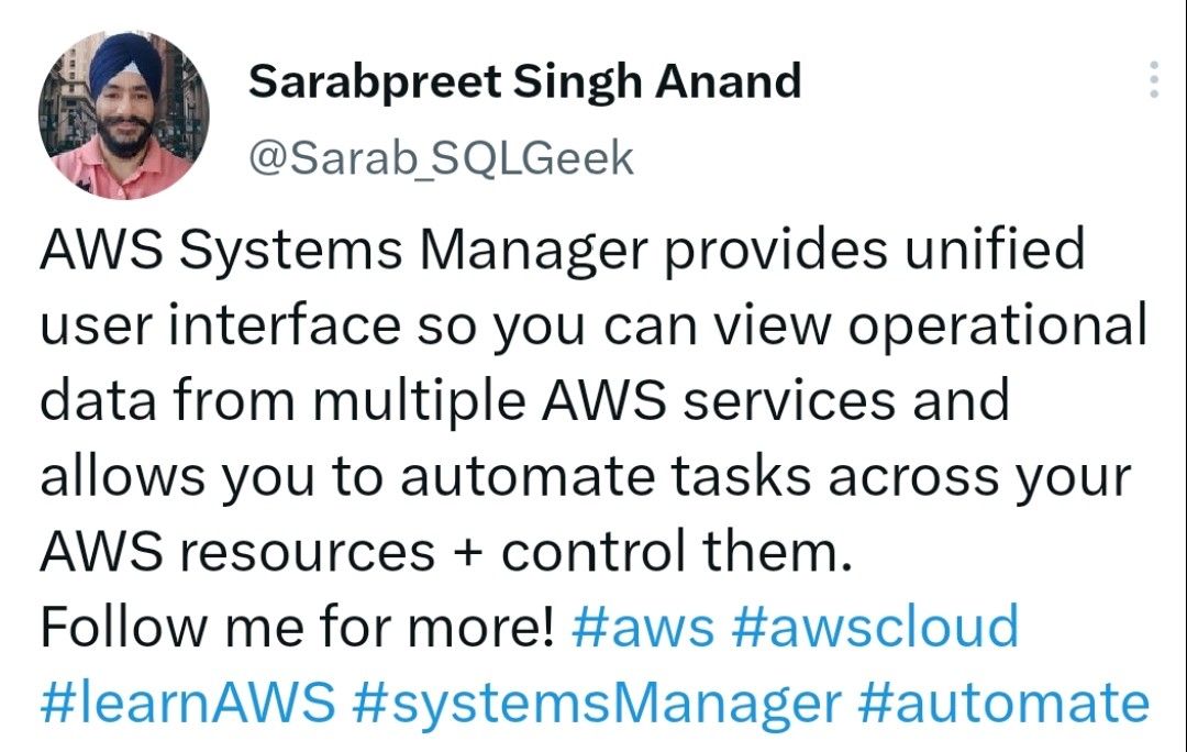 Sarabpreet Anand on LinkedIn: #aws #systemsmanager #learnaws #automate Sarabpreet Anand on LinkedIn: #aws #systemsmanager #learnaws #automate