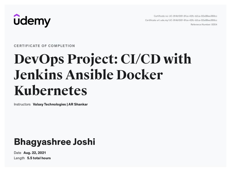 Bhagyashree Joshi on LinkedIn: #udemy #devops #jenkins #awscloud Bhagyashree Joshi on LinkedIn: #udemy #devops #jenkins #awscloud