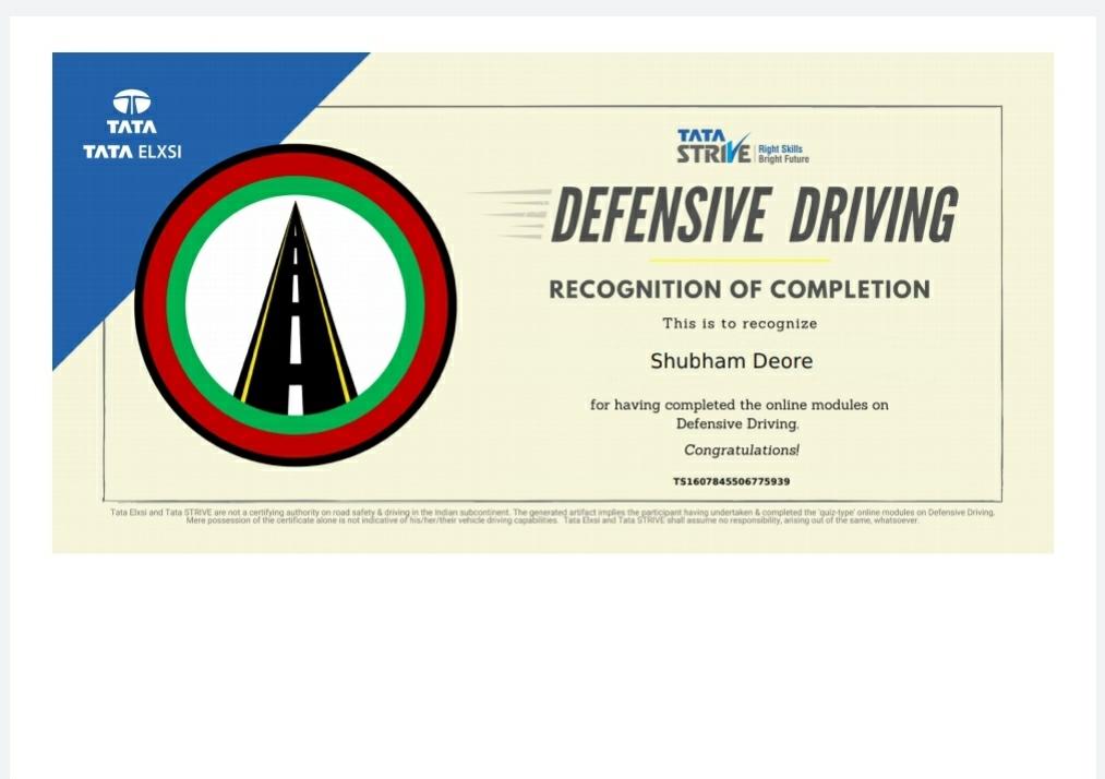 Shubham Deore on LinkedIn: #tataconsultancyservices #defensivedriving Shubham Deore on LinkedIn: #tataconsultancyservices #defensivedriving