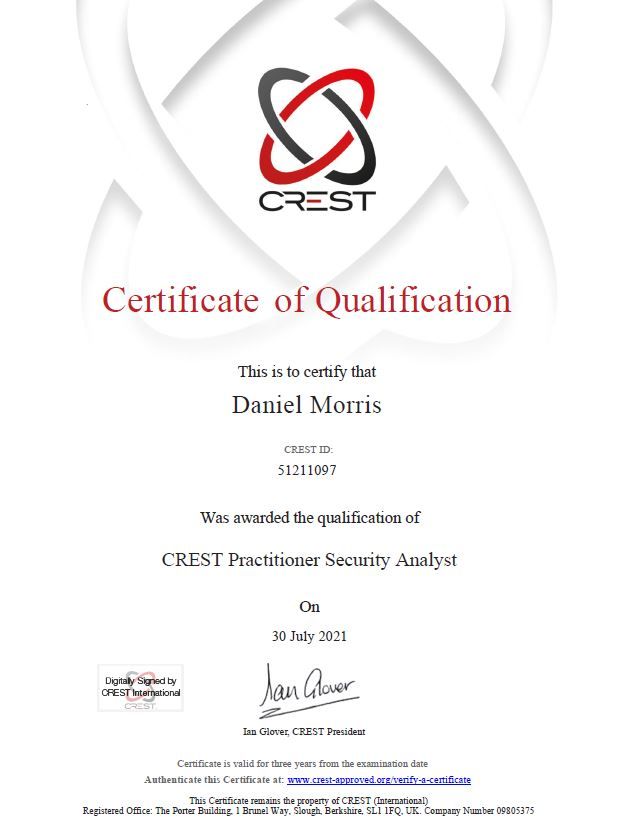DANIEL MORRIS on LinkedIn: #cpsa #crest #crt #exams DANIEL MORRIS on LinkedIn: #cpsa #crest #crt #exams