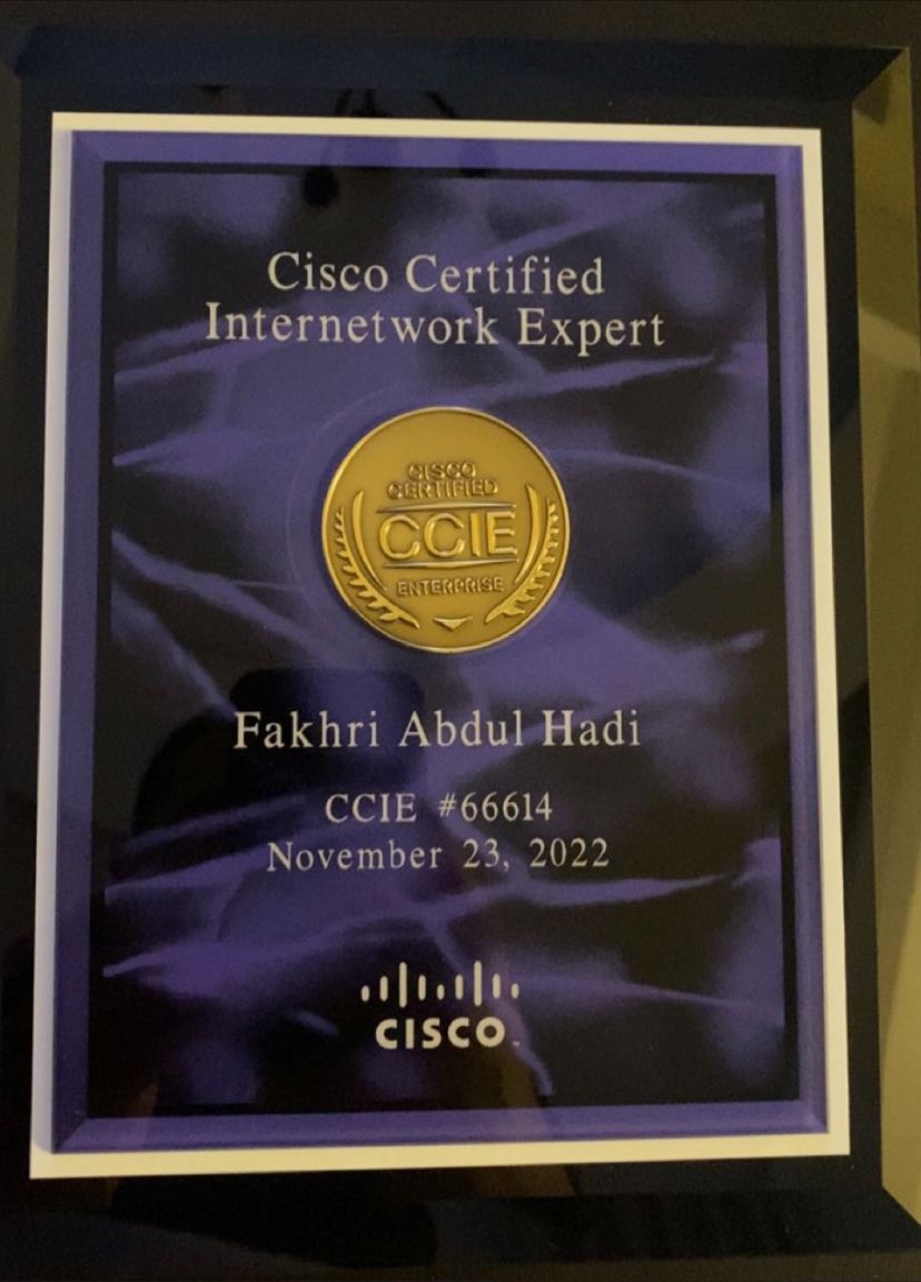 Fakhri Abdul Hadi on LinkedIn: Finally, my CCIE plaque has arrived ... Fakhri Abdul Hadi on LinkedIn: Finally, my CCIE plaque has arrived ...