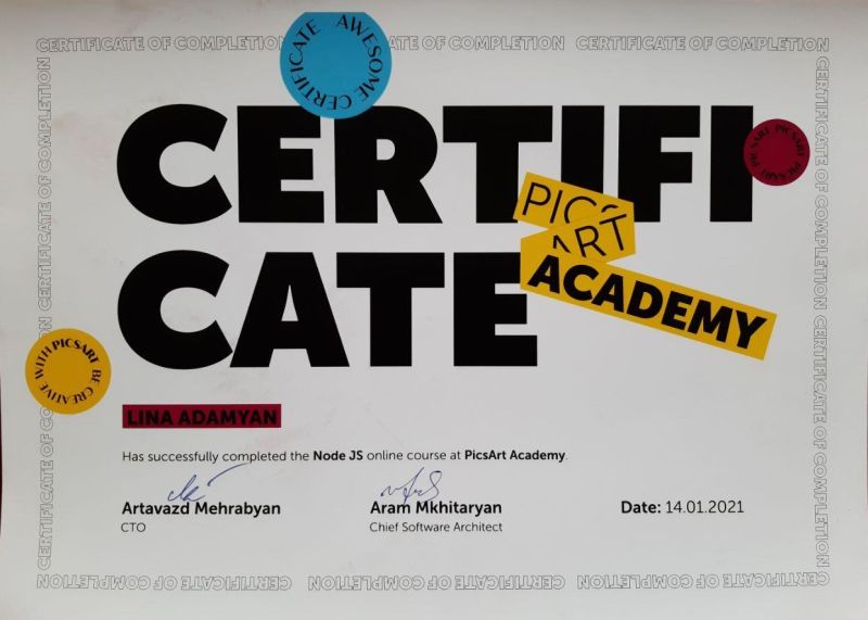 Lina Adamyan on LinkedIn: I have completed the Node JS online course at ... Lina Adamyan on LinkedIn: I have completed the Node JS online course at ...
