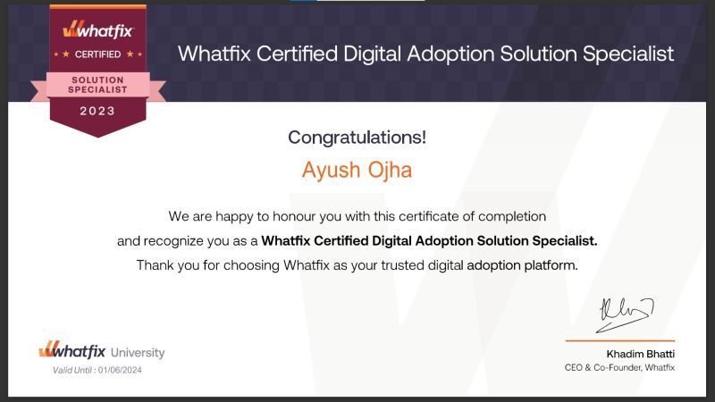 Ayush Ojha on LinkedIn: #whatfix #whatfixcertified #cloudmoyo # ... Ayush Ojha on LinkedIn: #whatfix #whatfixcertified #cloudmoyo # ...