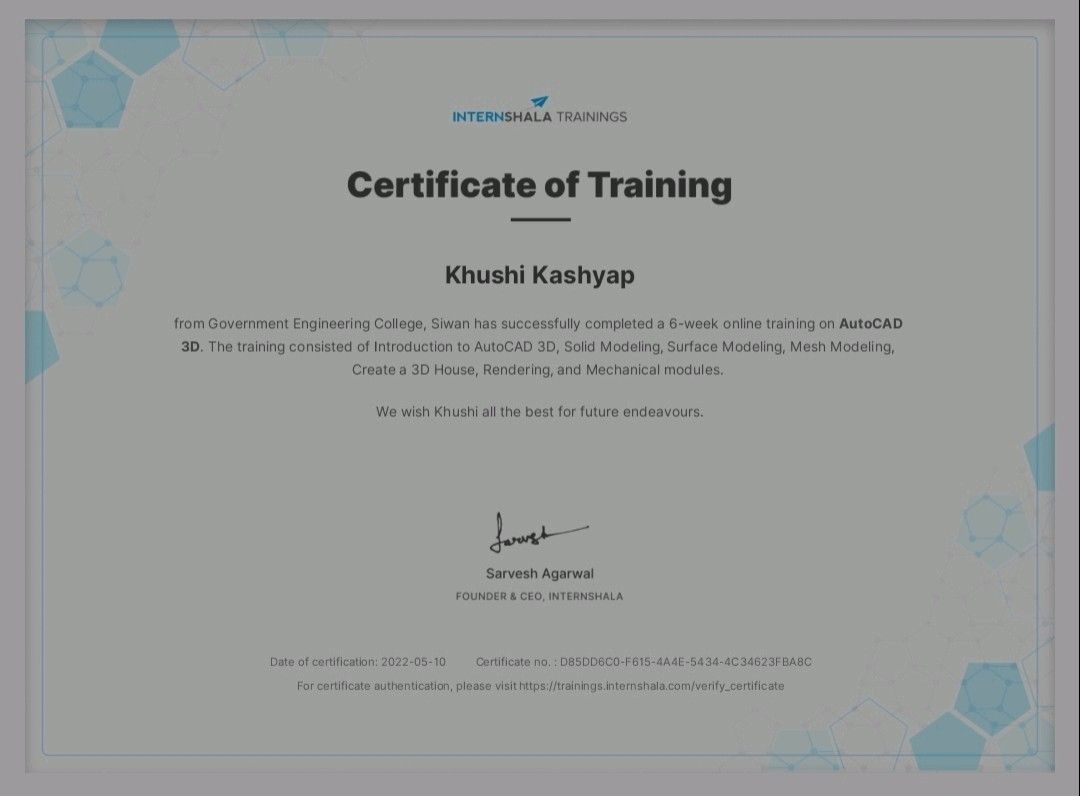 KHUSHI KASHYAP on LinkedIn: Internship in AutoCAD 3D KHUSHI KASHYAP on LinkedIn: Internship in AutoCAD 3D