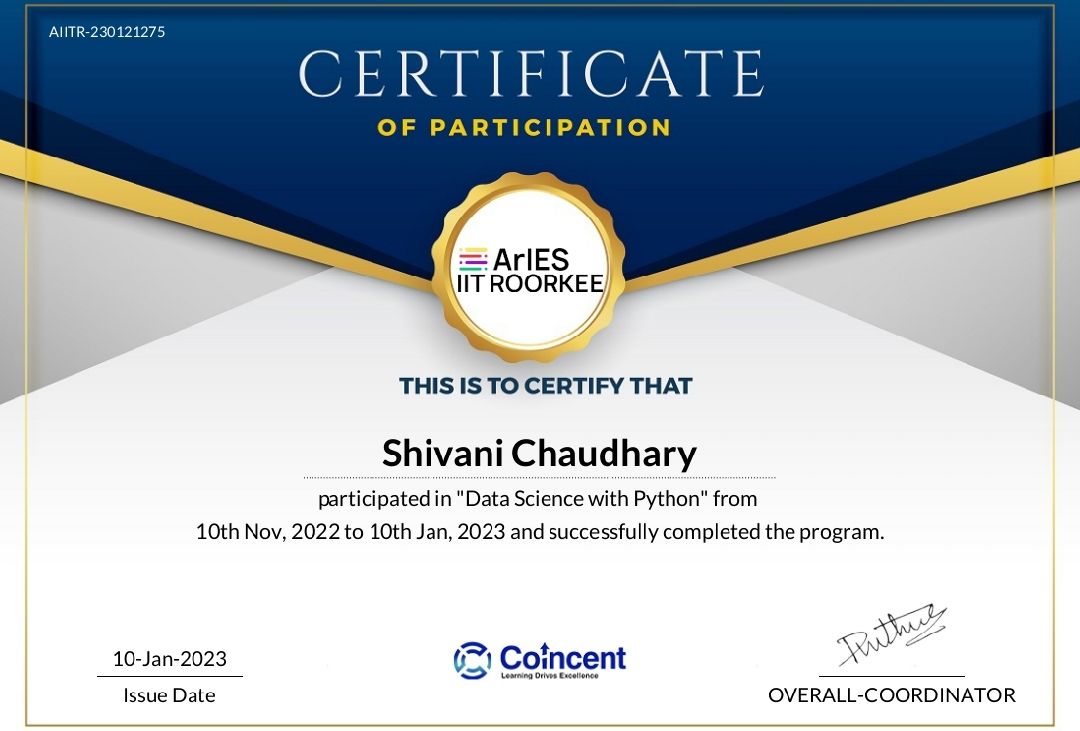 Shivani Chaudhary on LinkedIn: #certificate #share #python # ... Shivani Chaudhary on LinkedIn: #certificate #share #python # ...