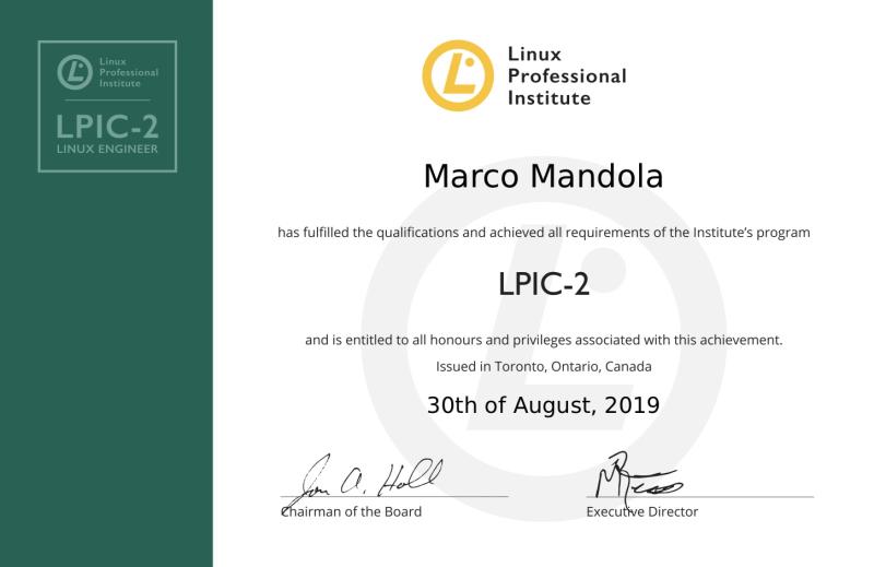 Marco Mandola on LinkedIn: Check out my latest certification: LPIC 2 ... Marco Mandola on LinkedIn: Check out my latest certification: LPIC 2 ...
