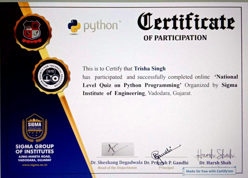 Trisha Singh on LinkedIn: #national #quiz #pythonprogramming #python3 # ... Trisha Singh on LinkedIn: #national #quiz #pythonprogramming #python3 # ...
