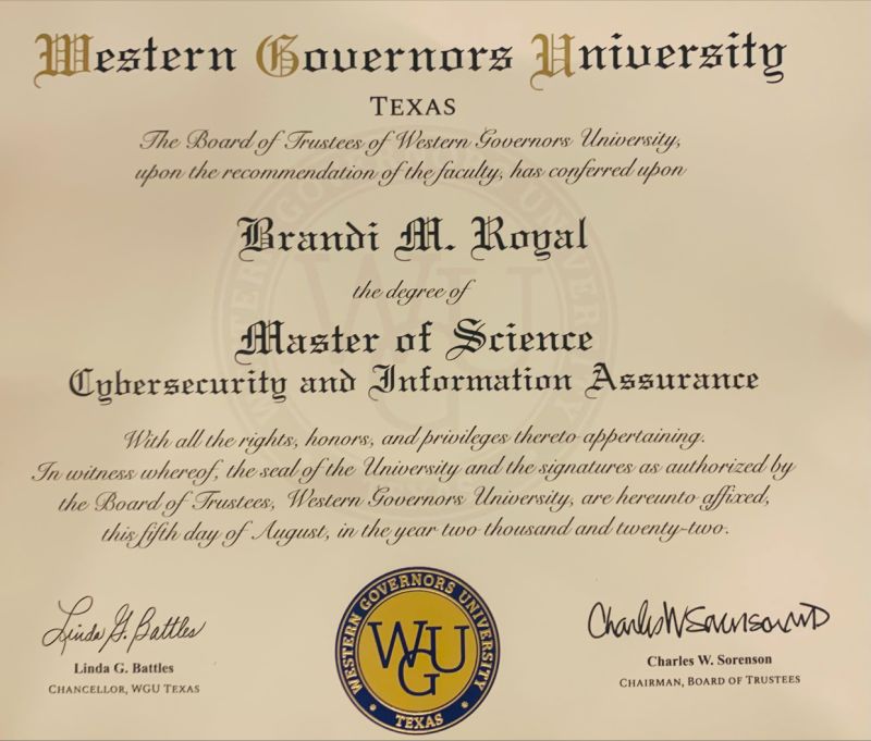 Brandi Royal, MSCSIA, CEH, PCI ISA on LinkedIn: #masteredit #wgugrad ... Brandi Royal, MSCSIA, CEH, PCI ISA on LinkedIn: #masteredit #wgugrad ...
