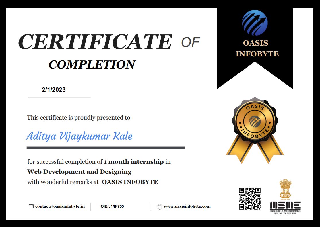 Aditya Kale on LinkedIn: #connections #internship #oasisinfobyte # ... Aditya Kale on LinkedIn: #connections #internship #oasisinfobyte # ...