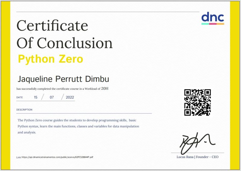 Kiki Dimbu no LinkedIn: Certificado de Python Zero na Escola DNC Kiki Dimbu no LinkedIn: Certificado de Python Zero na Escola DNC
