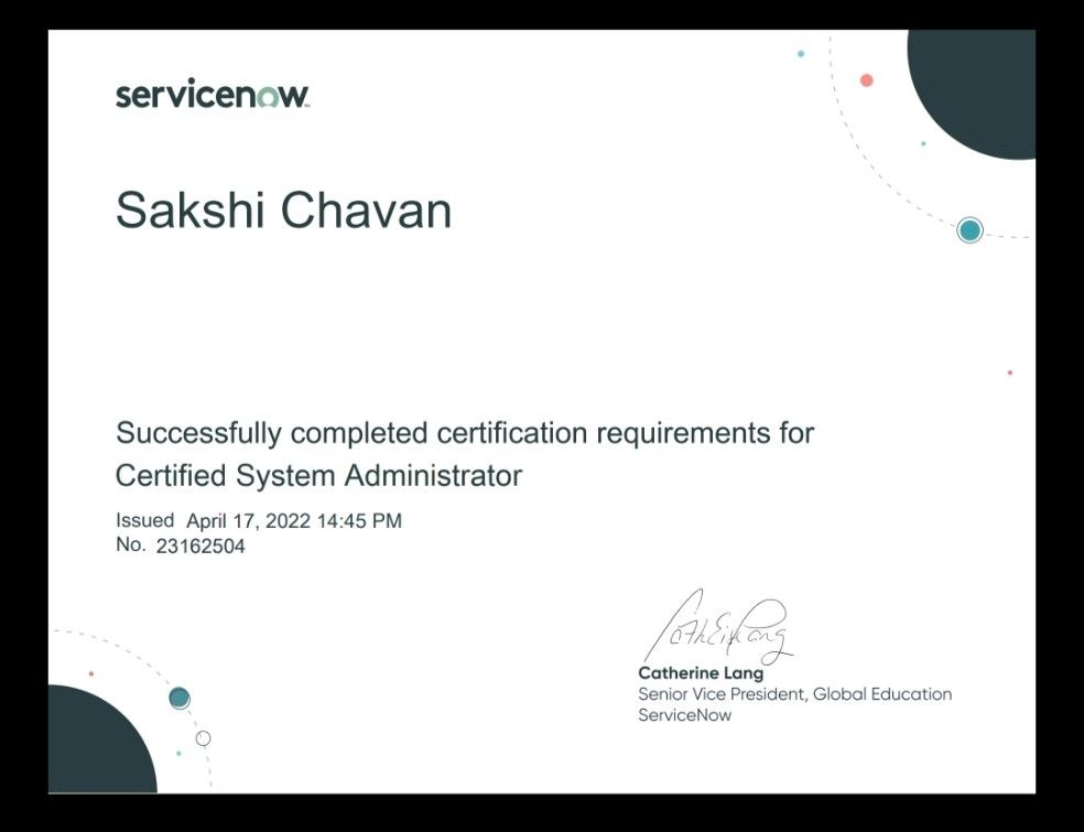Sakshi Chavan on LinkedIn: #servicenowcertification | 30 comments Sakshi Chavan on LinkedIn: #servicenowcertification | 30 comments