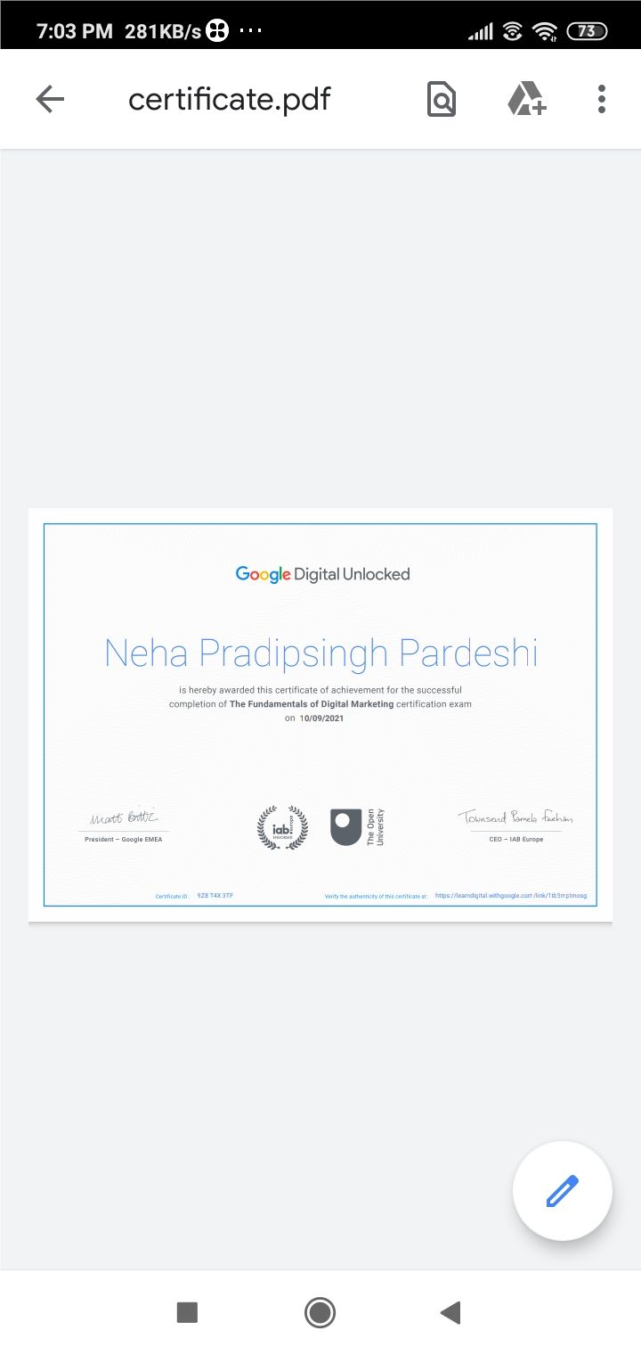 Neha Pardeshi on LinkedIn: 1st Digital marketing certificate ๐ Neha Pardeshi on LinkedIn: 1st Digital marketing certificate ๐