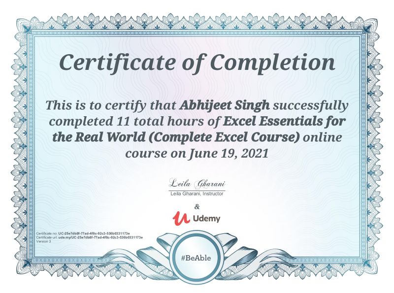 Abhijeet Singh on LinkedIn: Successfully completed the excel course. Abhijeet Singh on LinkedIn: Successfully completed the excel course.